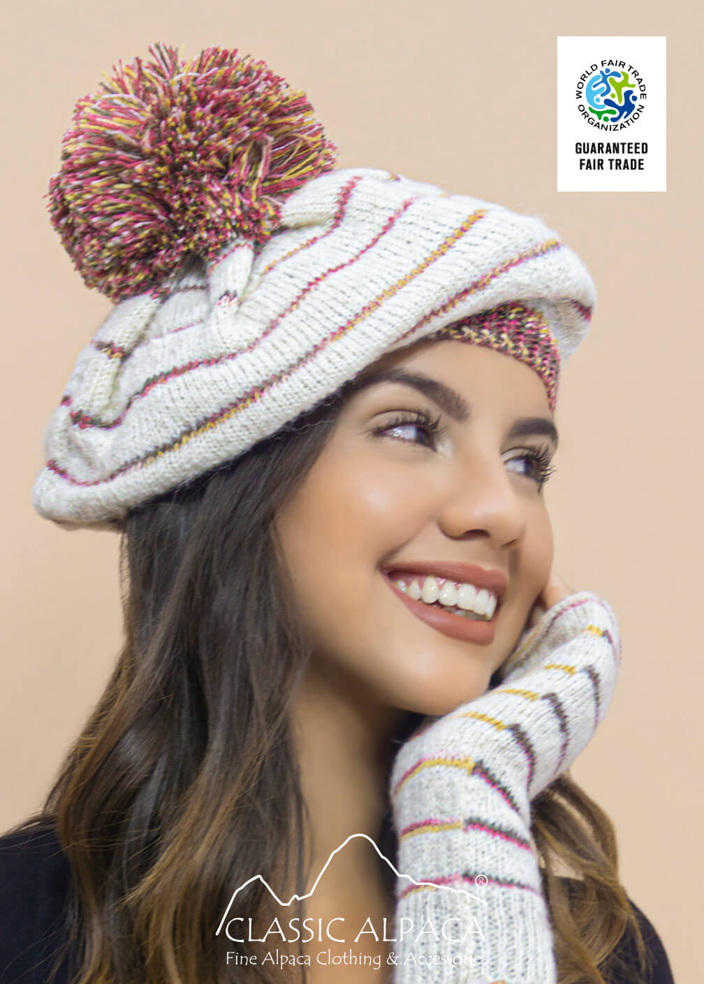 Wholesale Hats: Brushed Striped Beret Alpaca Hat