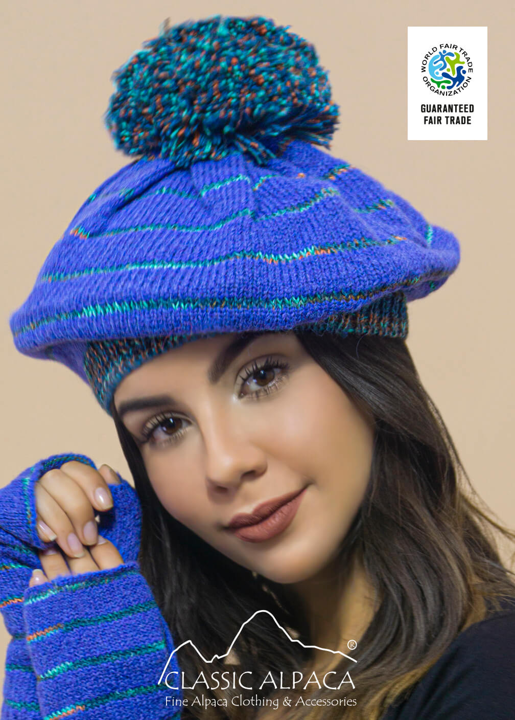 Wholesale Hats: Brushed Striped Beret Alpaca Hat