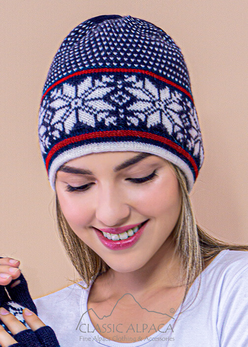 Wholesale Hats: Norwegian Snowflakes Alpaca Hat - Fleece Lining