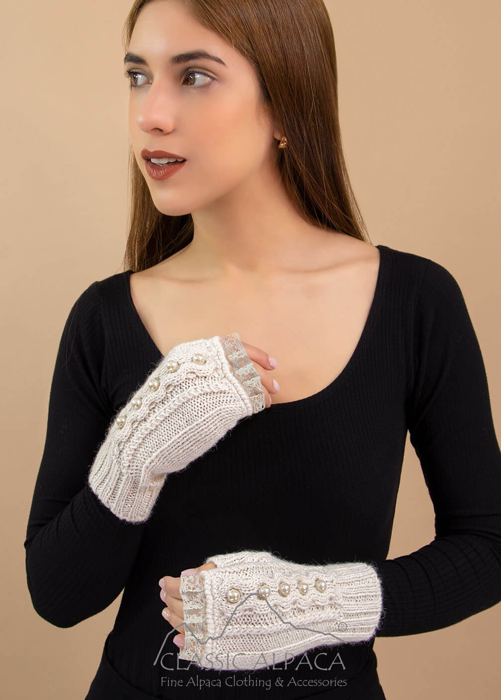 Fingerless Gloves: Pearl Alpaca Fingerless Gloves