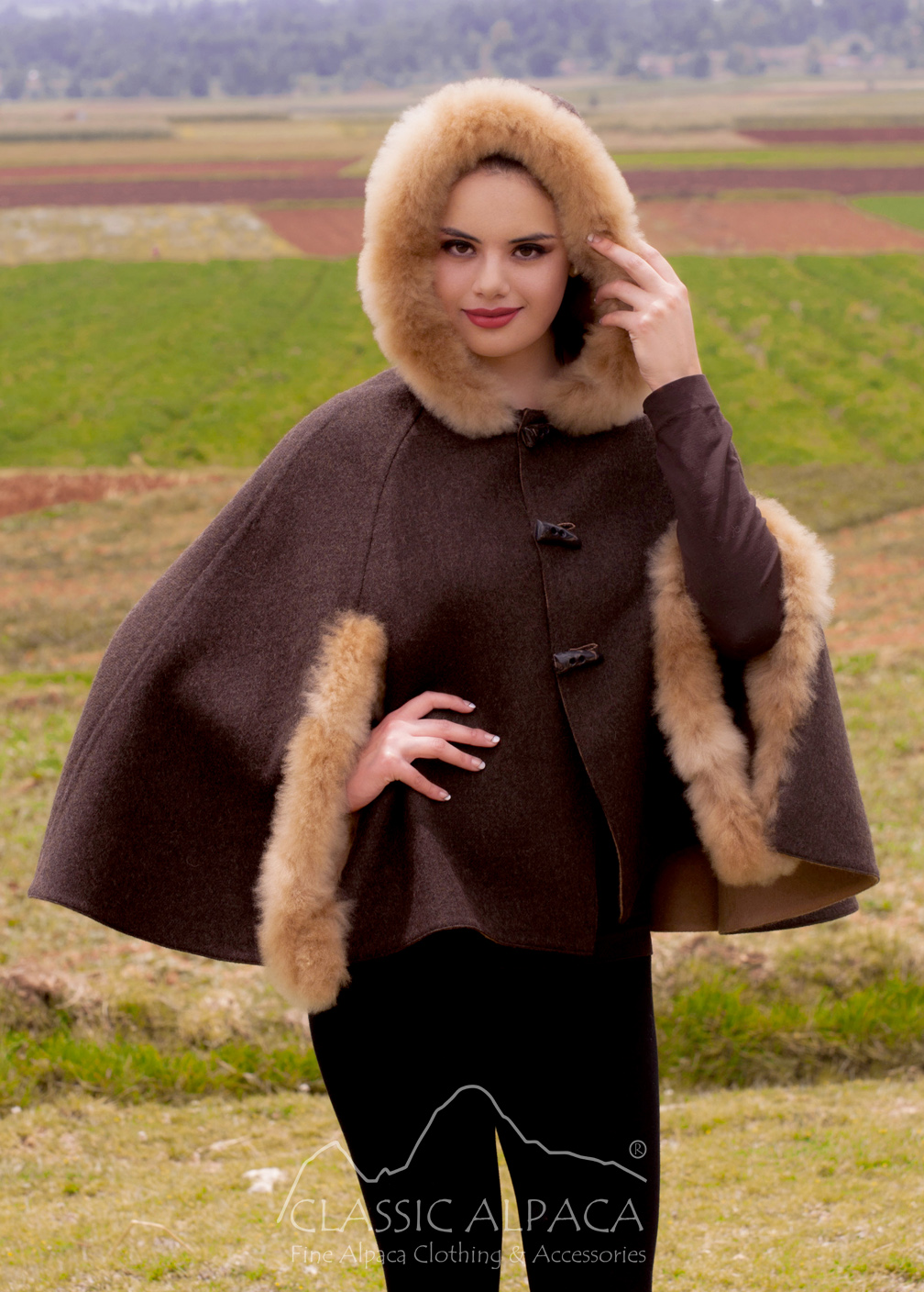 Women's Alpaca Vest: Ladies Reversible Alpaca Cape with Fur
